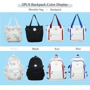 YJMKOI Black Backpacks for Girls and Boys,Classical Travel Backpack Set for Teens Boys Girls, 2PCS Aesthetic Bookbag