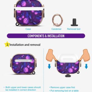 GuarzFun for AirPod 3 case with Lock, AirPods 3rd case for Women Men, Flower Hard case with Keychain (Purple Butterfly)