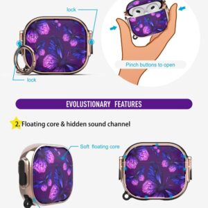 GuarzFun for AirPod 3 case with Lock, AirPods 3rd case for Women Men, Flower Hard case with Keychain (Purple Butterfly)