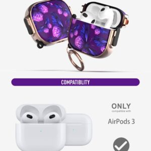 GuarzFun for AirPod 3 case with Lock, AirPods 3rd case for Women Men, Flower Hard case with Keychain (Purple Butterfly)