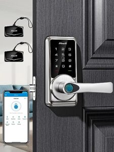 smart door lock for front door, zowill 7-in-1 fingerprint deadbolt with app control, keyless entry door lock with handle, biometric, auto lock, easy installation, for home, office and airbnb