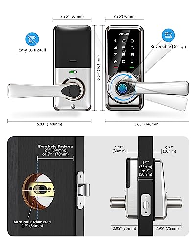 Smart Door Lock for Front Door, Zowill 7-in-1 Fingerprint Deadbolt with App Control, Keyless Entry Door Lock with Handle, Biometric, Auto Lock, Easy Installation, for Home, Office and Airbnb