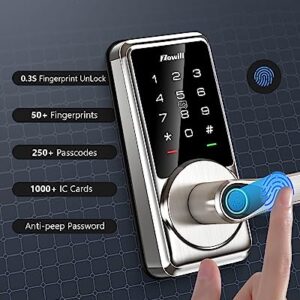 Smart Door Lock for Front Door, Zowill 7-in-1 Fingerprint Deadbolt with App Control, Keyless Entry Door Lock with Handle, Biometric, Auto Lock, Easy Installation, for Home, Office and Airbnb