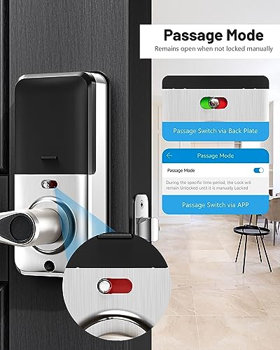 Smart Door Lock for Front Door, Zowill 7-in-1 Fingerprint Deadbolt with App Control, Keyless Entry Door Lock with Handle, Biometric, Auto Lock, Easy Installation, for Home, Office and Airbnb