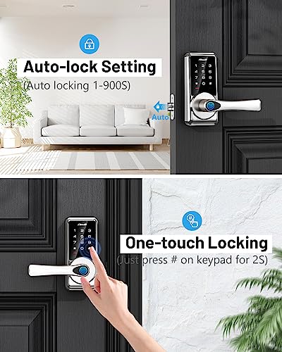 Smart Door Lock for Front Door, Zowill 7-in-1 Fingerprint Deadbolt with App Control, Keyless Entry Door Lock with Handle, Biometric, Auto Lock, Easy Installation, for Home, Office and Airbnb