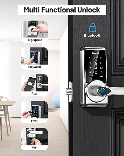 Smart Door Lock for Front Door, Zowill 7-in-1 Fingerprint Deadbolt with App Control, Keyless Entry Door Lock with Handle, Biometric, Auto Lock, Easy Installation, for Home, Office and Airbnb