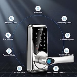 Smart Door Lock for Front Door, Zowill 7-in-1 Fingerprint Deadbolt with App Control, Keyless Entry Door Lock with Handle, Biometric, Auto Lock, Easy Installation, for Home, Office and Airbnb