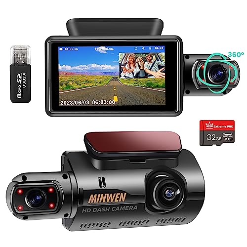 Dash Cam, Dash Camera Front and Inside, 1080P Full HD Dashboard Camera, 3'' Car Monitor with 32G SD Card, Passenger and Baby HD Car Dash Camera, Night Vision, G-Sensor, Essential Vehicle Accessories