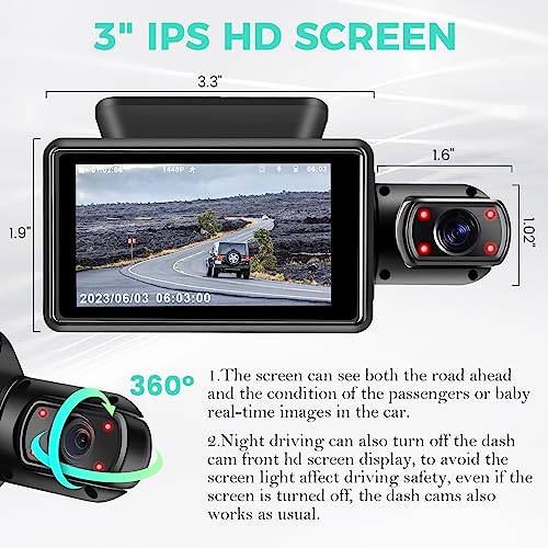 Dash Cam, Dash Camera Front and Inside, 1080P Full HD Dashboard Camera, 3'' Car Monitor with 32G SD Card, Passenger and Baby HD Car Dash Camera, Night Vision, G-Sensor, Essential Vehicle Accessories