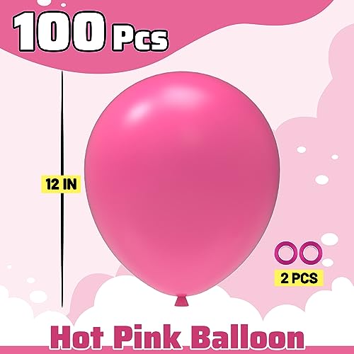 Sharlity Pink Balloons, 100 Pcs Hot Pink Balloons 12 Inch Pink Latex Balloons for Baby Shower Birthday Valentine's Day Anniversary Party Decorations