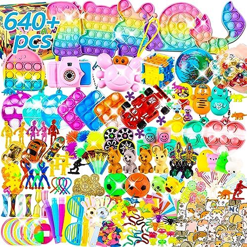 640Pcs Party Favors for Kids, Fidget Pack Goodie Bags Bulk Toys Treasure Box for Boys and Girls, Birthday Party Stocking Stuffers, Pinata Filler Stuffers Toys for Classroom Carnival Prizes Gifts