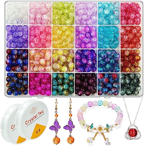 720pcs Glass Beads for Jewelry Making, 24 Color 8mm Crystal Crackle Glass Beads for Bracelets Making Gemstone Loose Spacer Beads for DIY Craft Friendship Necklace Earring Jewelry Making (8mm Crackle)