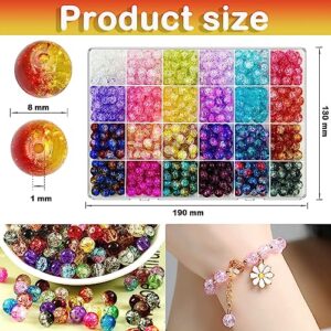 720pcs Glass Beads for Jewelry Making, 24 Color 8mm Crystal Crackle Glass Beads for Bracelets Making Gemstone Loose Spacer Beads for DIY Craft Friendship Necklace Earring Jewelry Making (8mm Crackle)