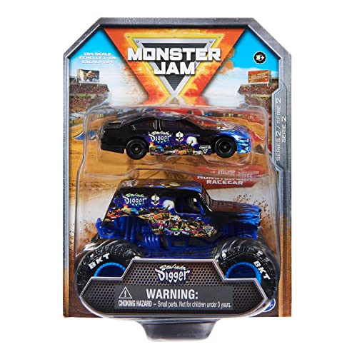 Monster Jam Official 1:64 Scale Diecast 2-Pack Monster Truck and Race Car: Son-uva Digger