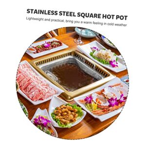 Anneome Hot Pot Cooking Pot Square Hot Pot Stainless Steel Saucepan Korean Hot Pot Metal Cooking Utensils Stainless Stee Hot Pot Cookware Hot Pot Practical Soup Pot Stainless Hot Pot