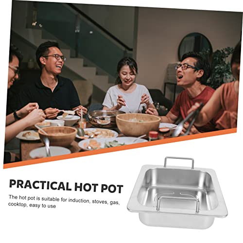 Anneome Hot Pot Cooking Pot Square Hot Pot Stainless Steel Saucepan Korean Hot Pot Metal Cooking Utensils Stainless Stee Hot Pot Cookware Hot Pot Practical Soup Pot Stainless Hot Pot