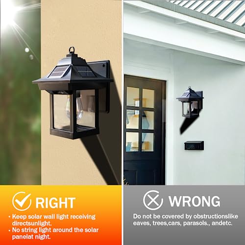 Solar Wall Lantern, Wirelss Motion Sensor Solar Light, IP65 Waterproof & 3 Modes with Solar Powered Wall Lights, Dusk to Dawn Exterior Solar Porch Lights for Patio, Garden, Camping (2 Pack)