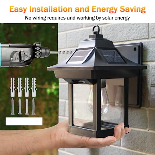 Solar Wall Lantern, Wirelss Motion Sensor Solar Light, IP65 Waterproof & 3 Modes with Solar Powered Wall Lights, Dusk to Dawn Exterior Solar Porch Lights for Patio, Garden, Camping (2 Pack)