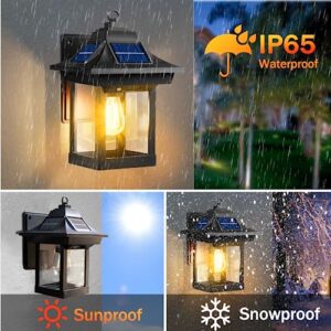 Solar Wall Lantern, Wirelss Motion Sensor Solar Light, IP65 Waterproof & 3 Modes with Solar Powered Wall Lights, Dusk to Dawn Exterior Solar Porch Lights for Patio, Garden, Camping (2 Pack)