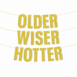 older wiser hotter glitter banner,gold glitter fun birthday party decorations happy birthday party supplies for 30th 40th 50h 60th 70th 80th birthday party decorations