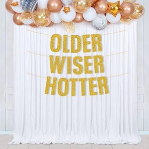 Older Wiser Hotter Glitter Banner,Gold Glitter Fun Birthday Party Decorations Happy Birthday Party Supplies for 30th 40th 50h 60th 70th 80th Birthday Party Decorations