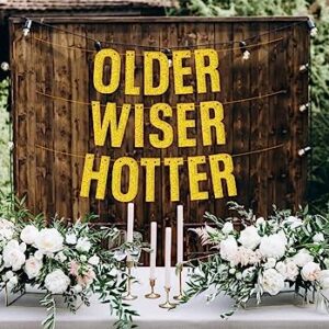 Older Wiser Hotter Glitter Banner,Gold Glitter Fun Birthday Party Decorations Happy Birthday Party Supplies for 30th 40th 50h 60th 70th 80th Birthday Party Decorations