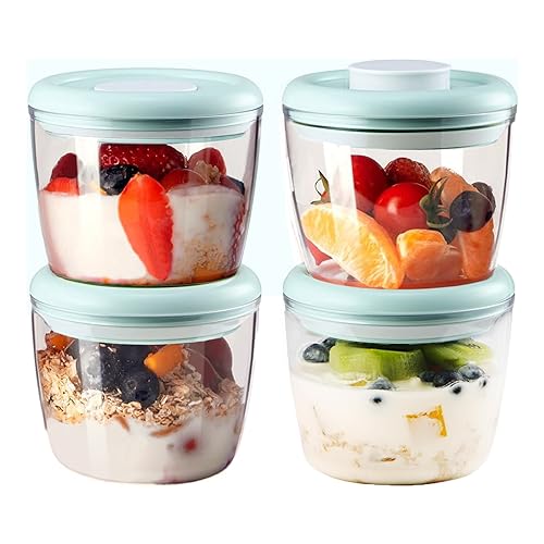 Meal Prep Containers Airtight Overnight Oats Containers 14 oz Tritan Chia Pudding Jars BPA-Free Oatmeal Containers with Lids for Milk Cereal Fruit Breakfast Leftovers (4PCS Light Blue Set)