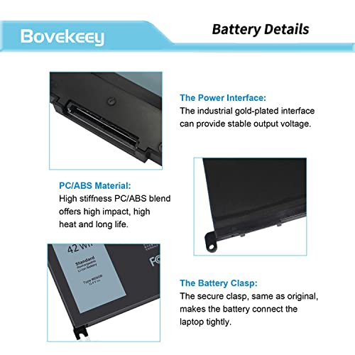 Bovekeey 42Wh 11.4V WDX0R Battery for Dell Inspiron 13 15 5000 7000, 5570 7579 7378 5567 7573 5565 5379 5378, Latitude 3490 3590 3340 3400 3390 3500 3190 Vostro 5468 5568 P69G 3CRH3