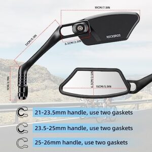 ROCKBROS 2023 Newest Bike Mirrors Handlebar Mount Rearview Mirror HD Blast-Resistant All-round Angle Adjustable Retractable Bicycle Mirror for E-bike （21-26mm Handlebar）