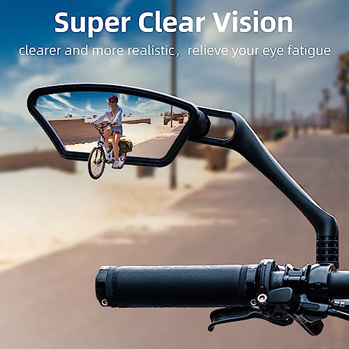 ROCKBROS 2023 Newest Bike Mirrors Handlebar Mount Rearview Mirror HD Blast-Resistant All-round Angle Adjustable Retractable Bicycle Mirror for E-bike （21-26mm Handlebar）