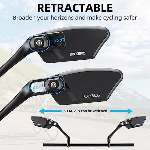 ROCKBROS 2023 Newest Bike Mirrors Handlebar Mount Rearview Mirror HD Blast-Resistant All-round Angle Adjustable Retractable Bicycle Mirror for E-bike （21-26mm Handlebar）