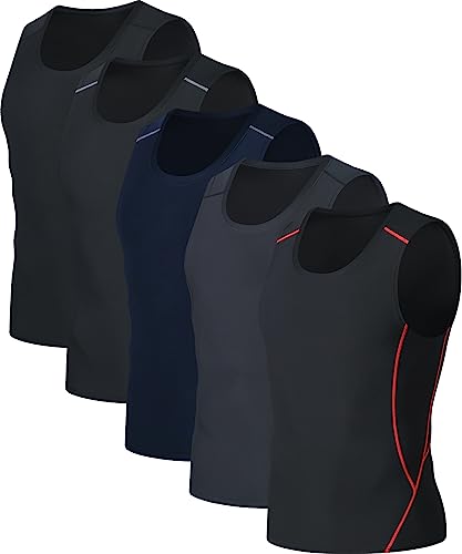 Roxdme 5 Pack Men's Athletic Compression Shirts Sleeveless Tank Top Running Basketball Workout Base Layer