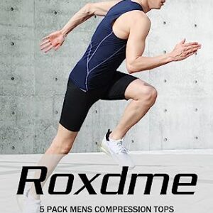 Roxdme 5 Pack Men's Athletic Compression Shirts Sleeveless Tank Top Running Basketball Workout Base Layer