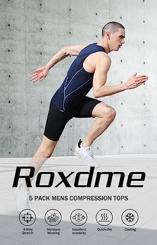 Roxdme 5 Pack Men's Athletic Compression Shirts Sleeveless Tank Top Running Basketball Workout Base Layer