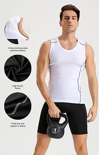 Roxdme 5 Pack Men's Athletic Compression Shirts Sleeveless Tank Top Running Basketball Workout Base Layer