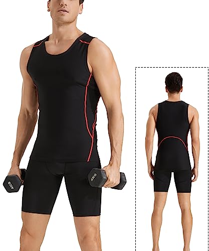 Roxdme 5 Pack Men's Athletic Compression Shirts Sleeveless Tank Top Running Basketball Workout Base Layer