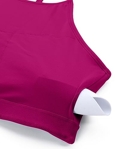 CRZ YOGA Butterluxe Womens High Neck Y Back Sports Bra - Padded Halter Racerback Spaghetti Thin Strap Workout Yoga Bra Magenta Purple Medium