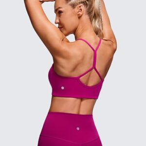 CRZ YOGA Butterluxe Womens High Neck Y Back Sports Bra - Padded Halter Racerback Spaghetti Thin Strap Workout Yoga Bra Magenta Purple Medium