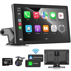 skisea wireless apple carplay car stereo,portable 9'' touch screen apple carplay and android auto,2.5k dash cam,1080p backup camera dvr,drive mate carplay navigation with mirror link/siri/fm/bluetooth