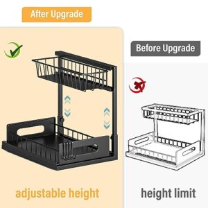 Pennik Under Sink Organizer 2 Tier, Double Layers pullable Under Kitchen Sink organizer, L Shaped Slide Out Under Cabinet Storage