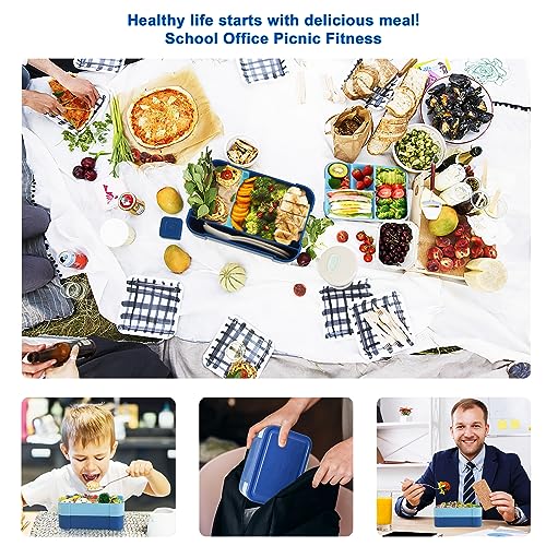 ZMYGOLON Bento Lunch Box for Kids,Lunch Bento Box Container Leak Proof for Kids Adults Teens School, Lunch Containers with 3 Compartments and Spoon,Fork (blue-sn)