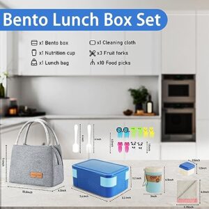 ZMYGOLON Bento Lunch Box for Kids,Lunch Bento Box Container Leak Proof for Kids Adults Teens School, Lunch Containers with 3 Compartments and Spoon,Fork (blue-sn)