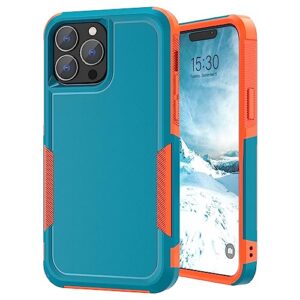 maxcury for iphone 14 pro max case, heavy duty shockproof dual layer rugged full-body protective phone cover, 2 in 1 slim fit silicone rubber phone case for men & women (teal/orange)