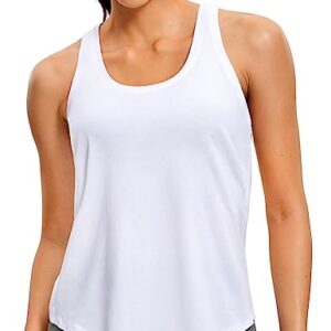 CRZ YOGA Womens Pima Cotton Racerback Workout Tank Tops Lightweight Loose Sleeveless Tops Athletic Gym Shirts White Medium