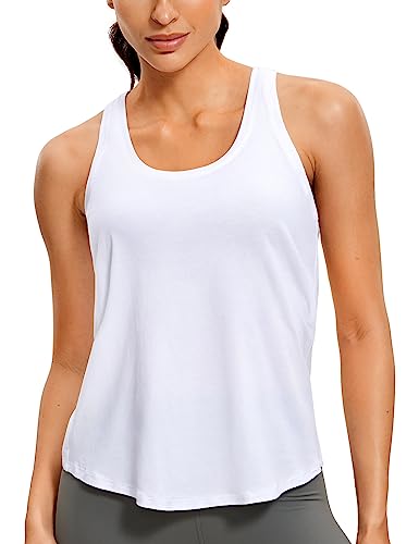 CRZ YOGA Womens Pima Cotton Racerback Workout Tank Tops Lightweight Loose Sleeveless Tops Athletic Gym Shirts White Medium