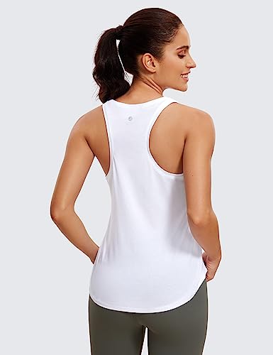 CRZ YOGA Womens Pima Cotton Racerback Workout Tank Tops Lightweight Loose Sleeveless Tops Athletic Gym Shirts White Medium