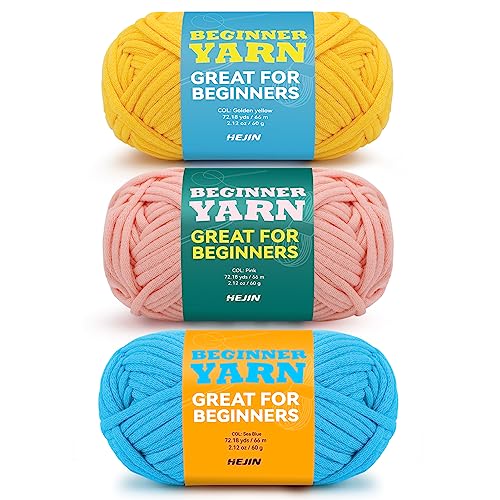 3x60g Yellow+Pink+Blue Yarn for Crocheting and Knitting;3x66m (72yds) Cotton Yarn for Beginners with Easy-to-See Stitches;Worsted-Weight Medium #4;Cotton-Nylon Blend Yarn for Beginners Crochet Kit