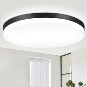 dllt 24w modern dimmable led flush mount ceiling light fixture, 13 inch black round close to ceiling lights for bedroom, kitchen, dining room, living room 3000k-6000k 5 light color adjustable