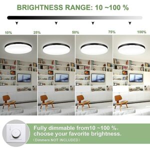 DLLT 24W Modern Dimmable Led Flush Mount Ceiling Light Fixture, 13 Inch Black Round Close to Ceiling Lights for Bedroom, Kitchen, Dining Room, Living Room 3000K-6000K 5 Light Color Adjustable