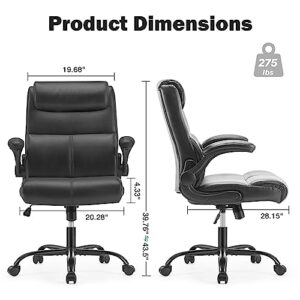 OLIXIS Home Office Desk Chair with Flip-up Armrest and Ergonomic PU Leather Mid Back Lumbar Support 360° Swivel Wheels for Adult, Black